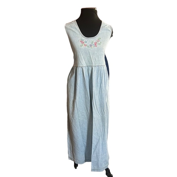 Vintage | Dresses | New Addition Maternity Dress 9s Long Denim Dress ...